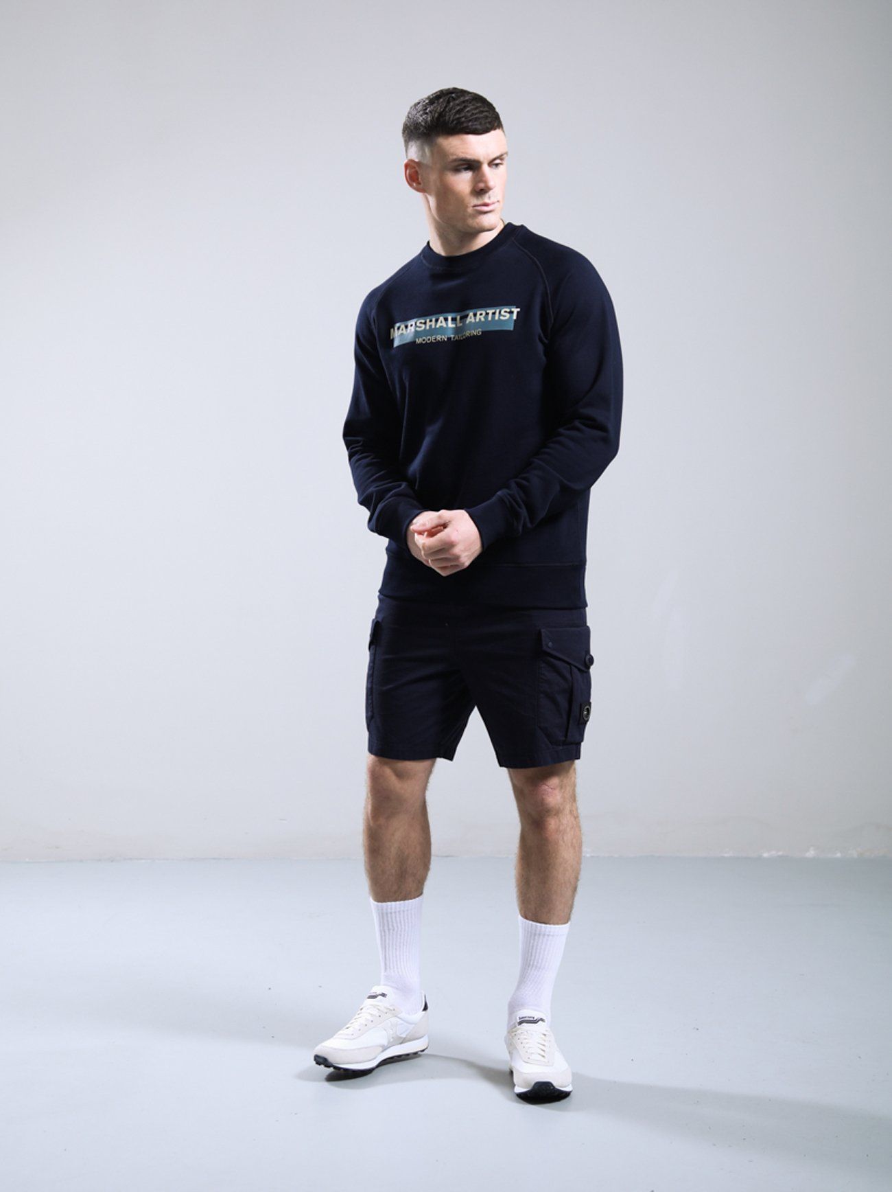 Marshall Artist Mens Navy Ainsdale Cargo Short | Designerwear