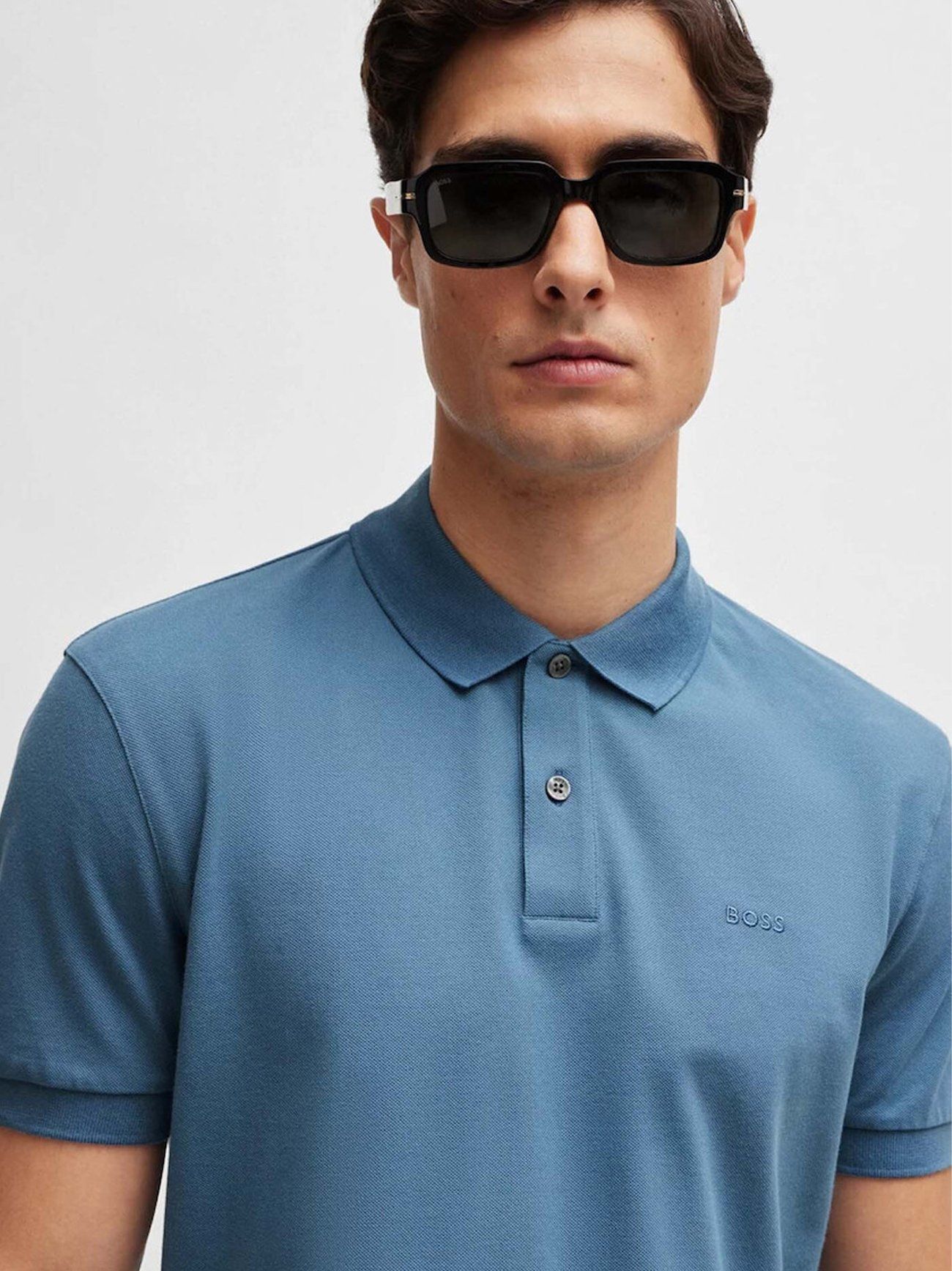 BOSS Mens Light Pastel Blue Pallas Polo Shirt | Designerwear