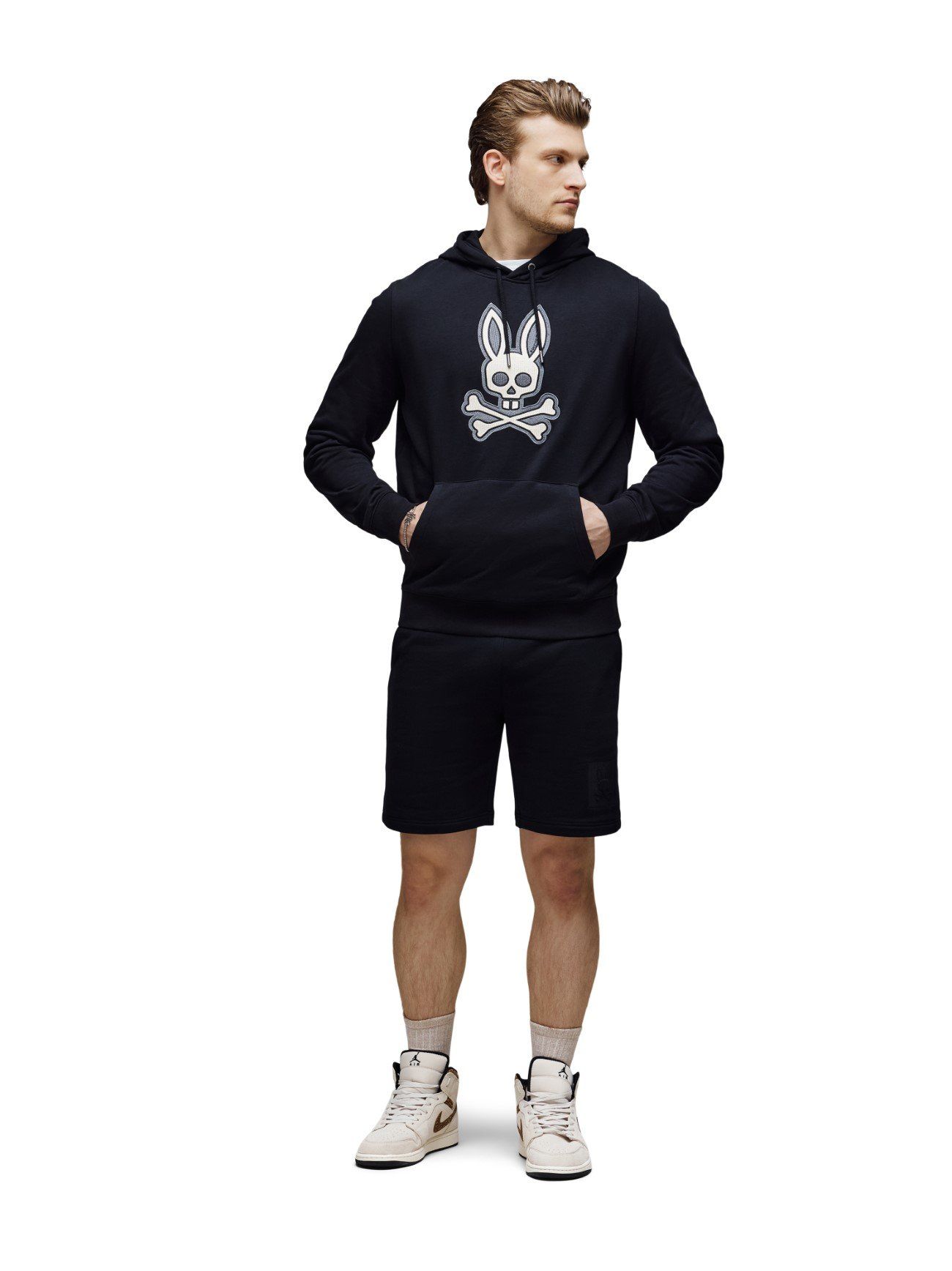 Psycho Bunny Mens Black Ryder Embroidered Hoodie | Designerwear