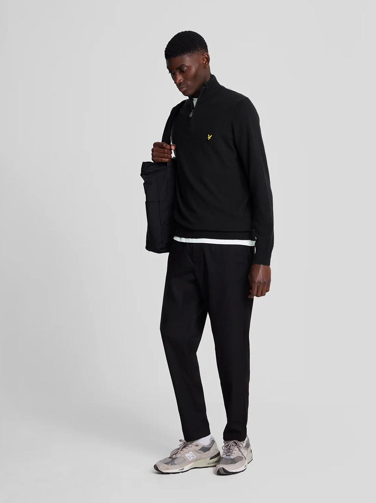 Lyle and Scott Mens Jet Black Cotton Merino Quarter Zip Sweatshirt ...