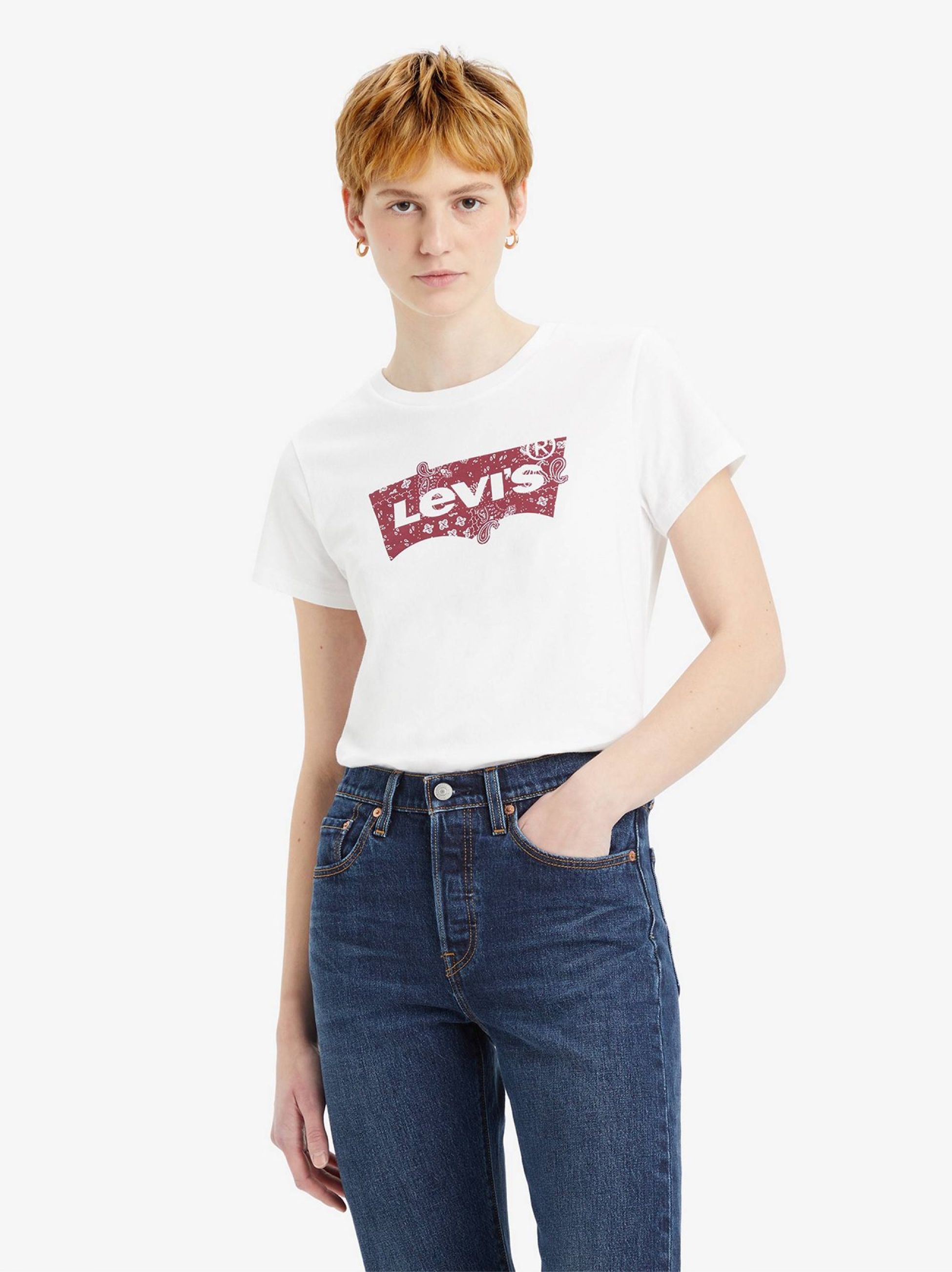 Levi's Womens Emme Patchwork Bw Fill Bright White The Perfect T-Shirt ...