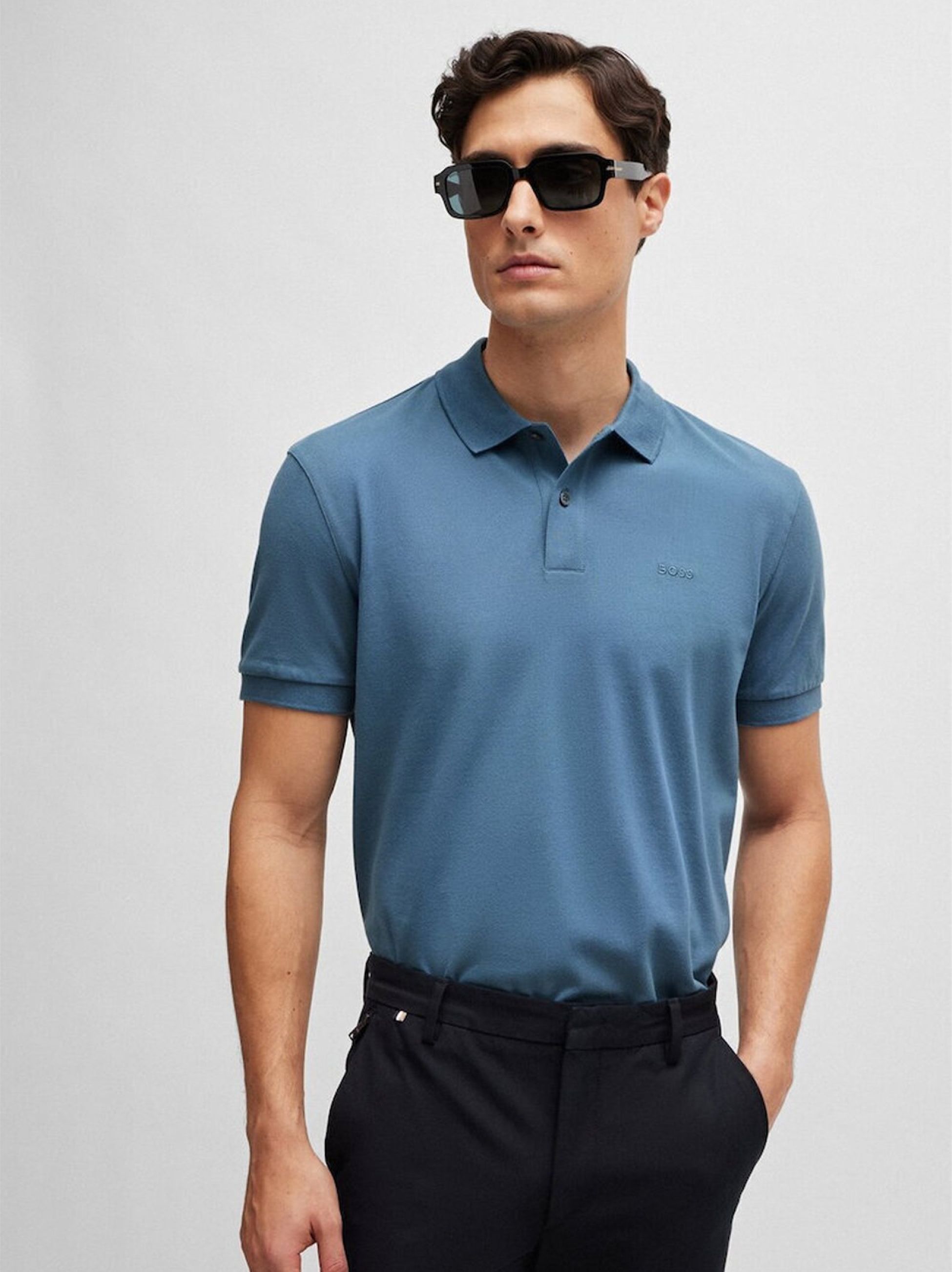 BOSS Mens Light Pastel Blue Pallas Polo Shirt | Designerwear