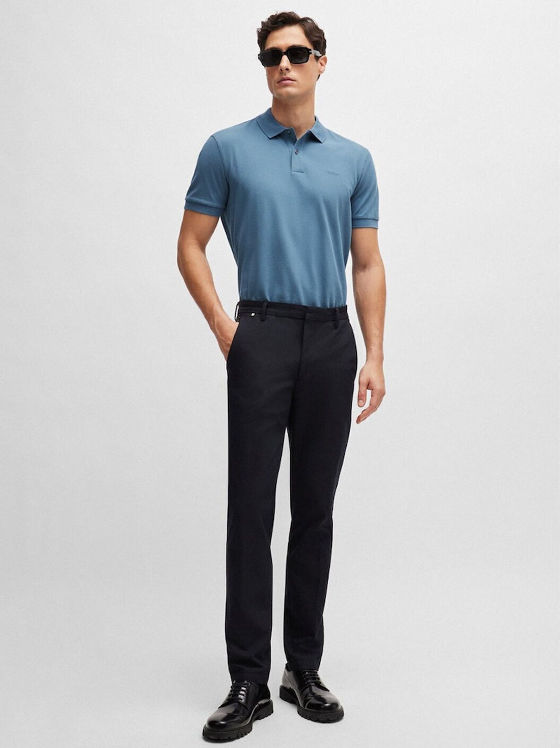 BOSS Mens Light Pastel Blue Pallas Polo Shirt | Designerwear